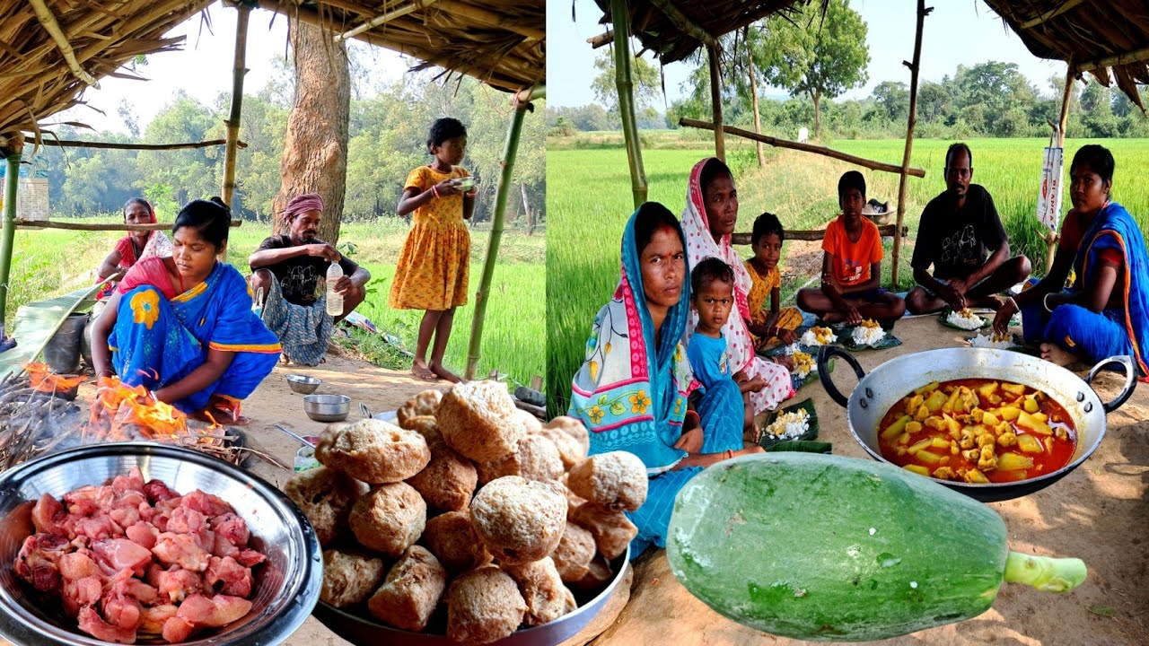Tribal Style Cooking and eating Chicken Curry with Soyabean and Papaya ...