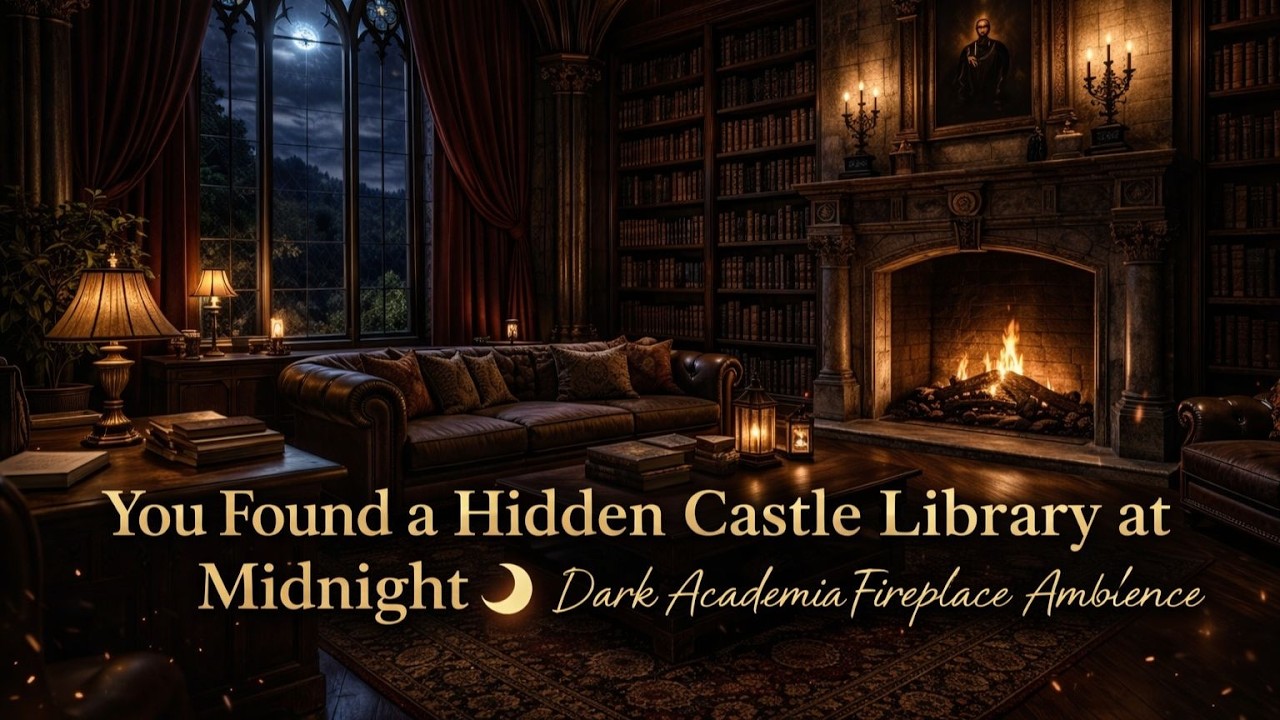 You Found a Hidden Castle Library at Midnight 🌙 Dark Academia Fireplace ...