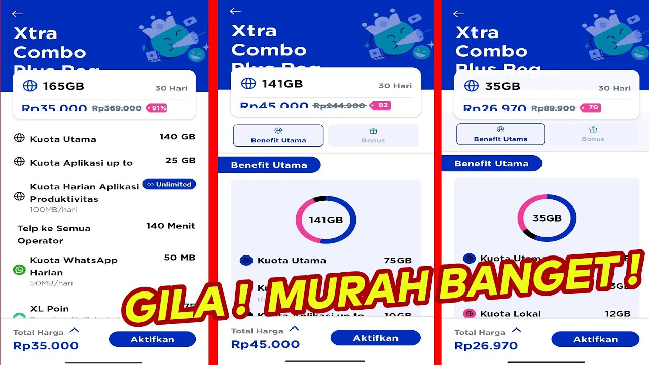 Promo Termurah XL Xtra Combo Plus 165 GB Harga 35 Ribu Saja - YouTube