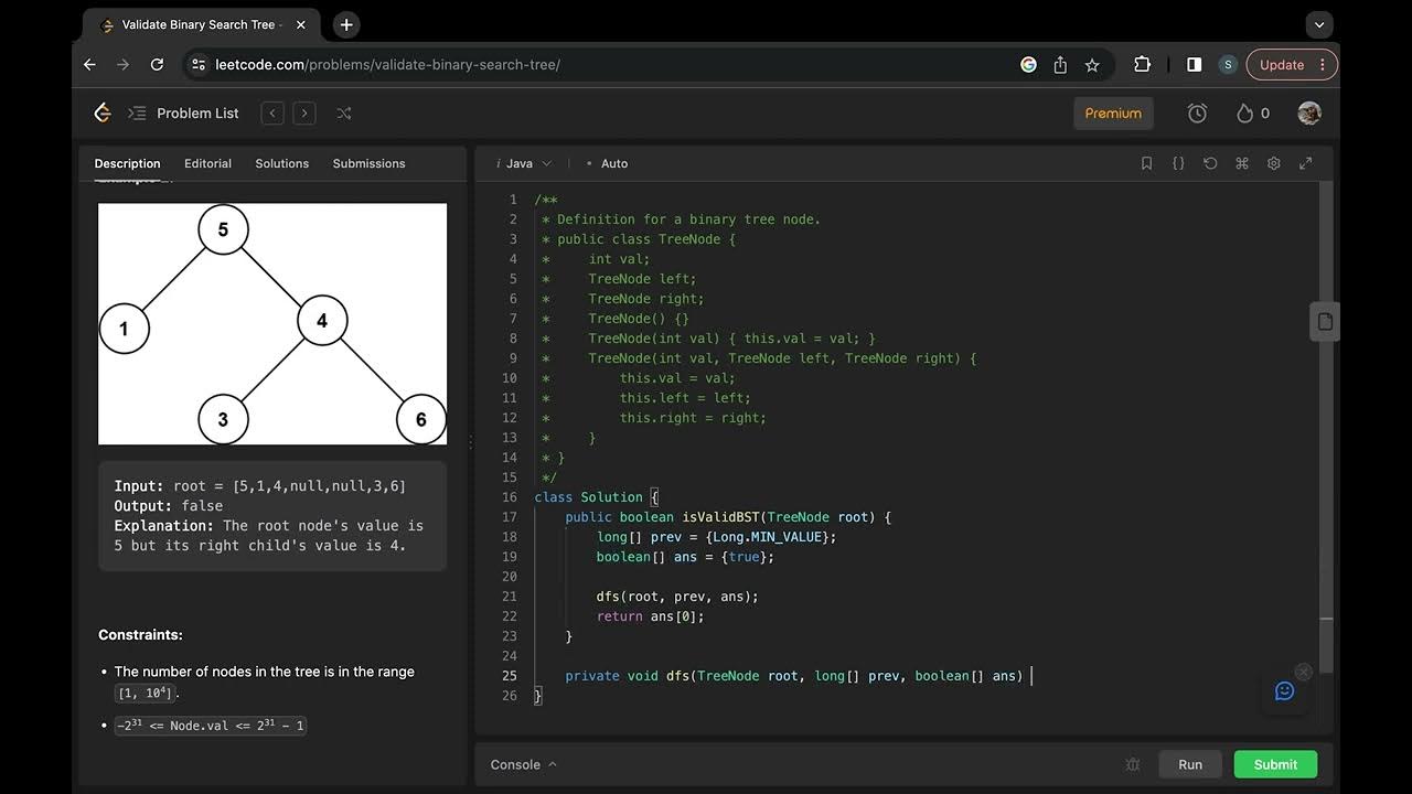 Leetcode 98 Validate Binary Search Tree Youtube