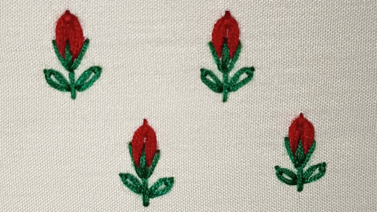 rose bud embroidery | all over embroidery design #embroidery - YouTube