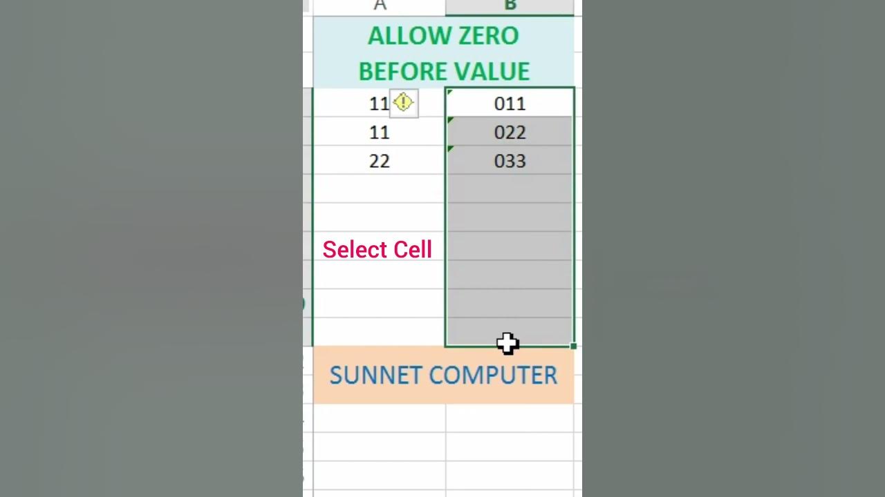 Allow Zero before Value MS Excel - YouTube