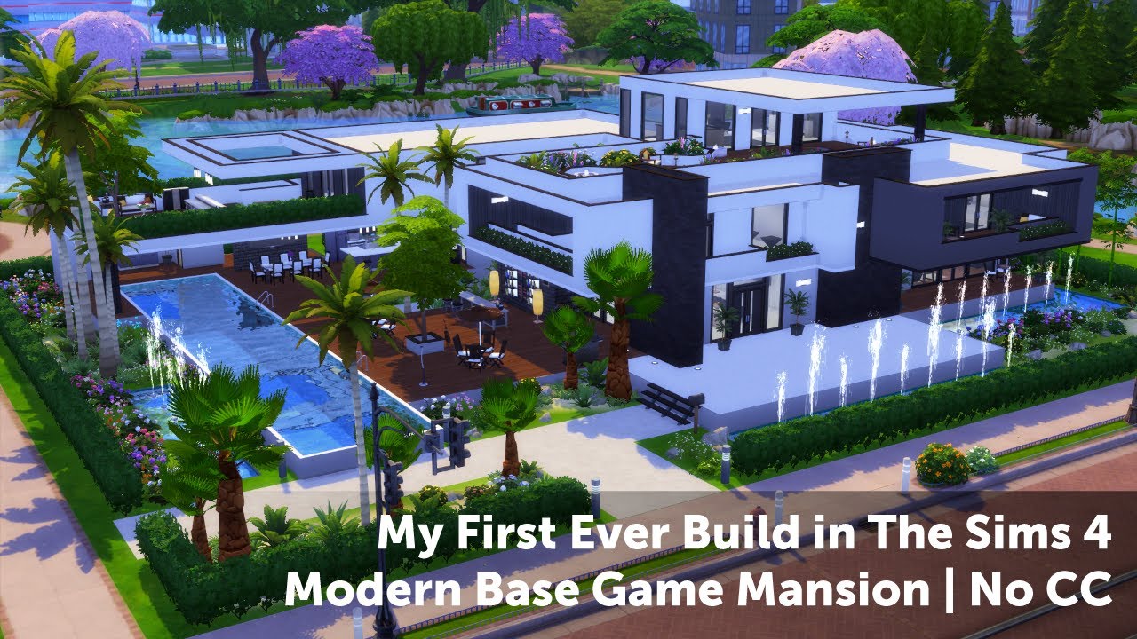 My First-Ever Build, A Modern Base Game Mansion | No CC | The Sims 4 ...