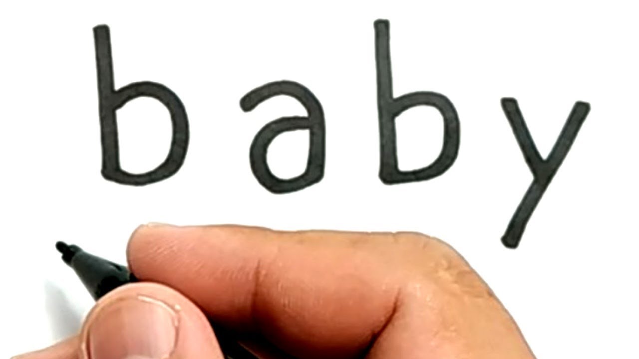 VERY EASY ! How to turn words BABY into CARTOON for KIDS / how to draw ...