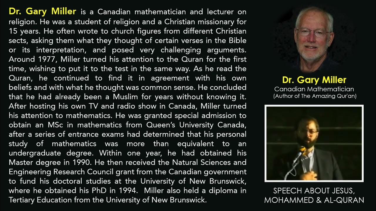 Dr. Gary Miller SPEECH ABOUT JESUS, Mohammed, The Bible & The QURAN - YouTube