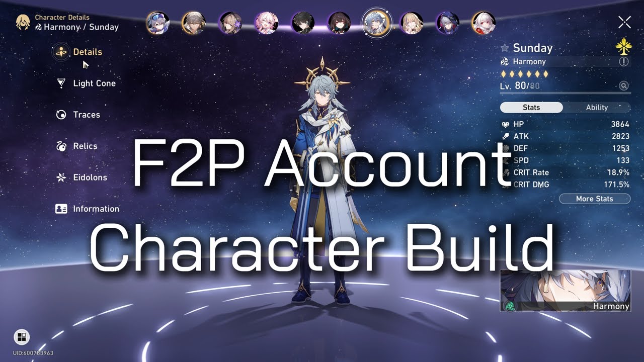 Honkai Star Rail Sunday E0 Character Build F2P Account #hsr #sunday # ...