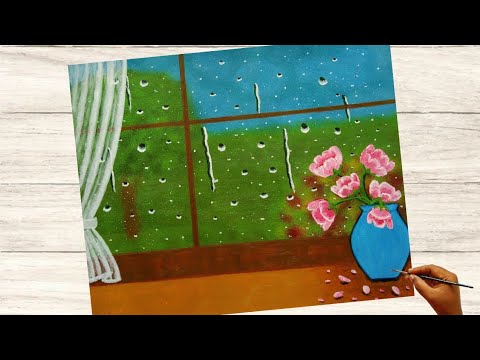 Rainy day Painting | Rainy Window | acrylic painting - YouTube