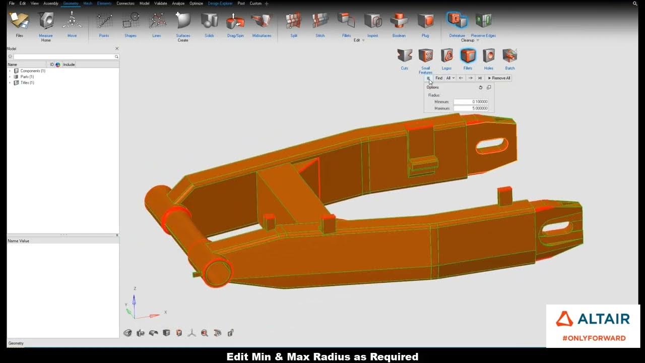 HyperWorks 2021: Geometry Cleanup, Defeature Fillets - YouTube