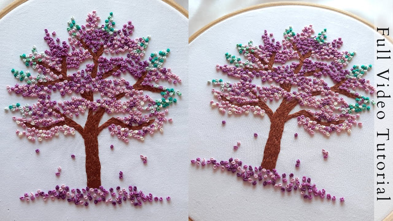 Cherry blossom tree embroidery 🌸 French knot flowers | Embroidery ...
