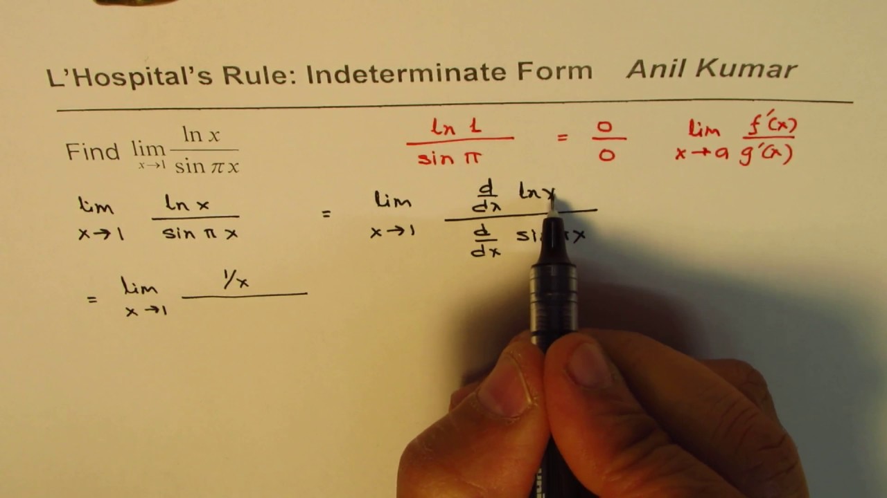 Indeterminant Form Trig Ln Quotient L'Hopital's Rule Application - YouTube