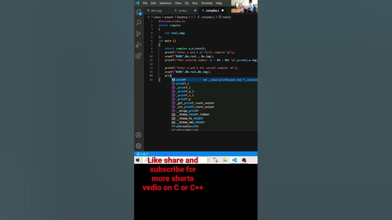 Sum of complex numbers in c - YouTube