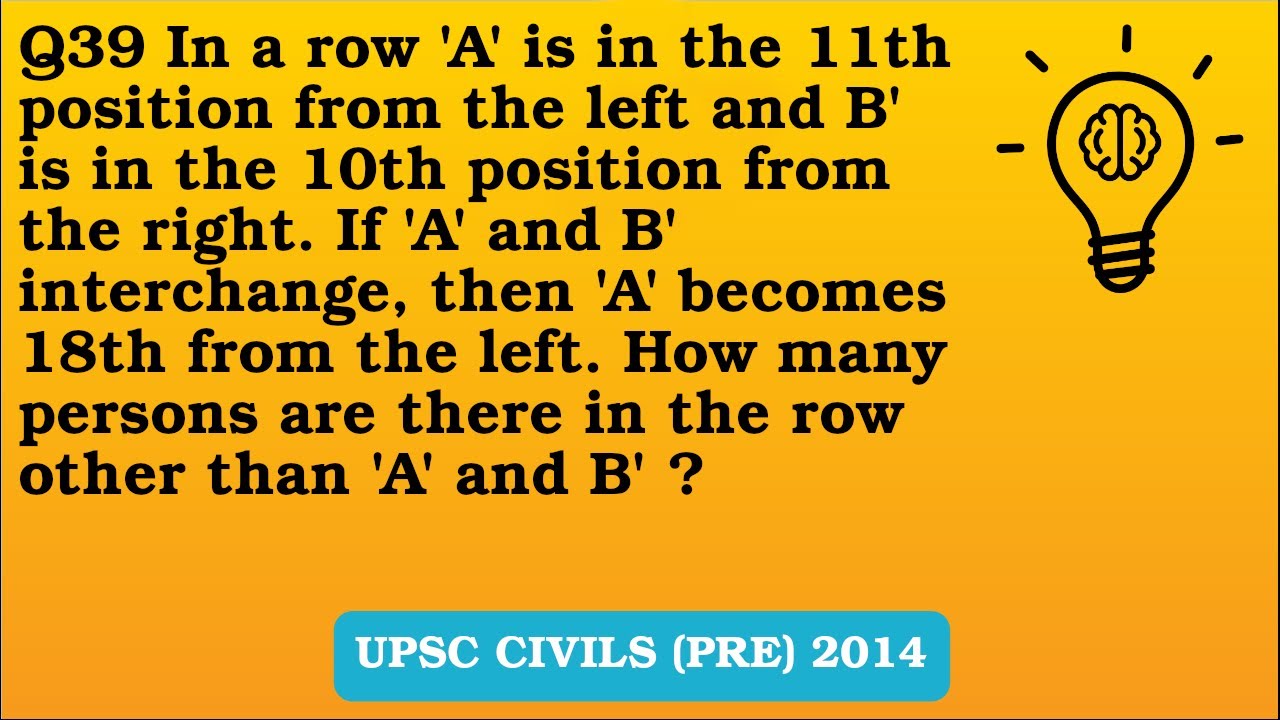 Q39 (2014) In a row 'A' is in the 11th position from the left and B' is ...