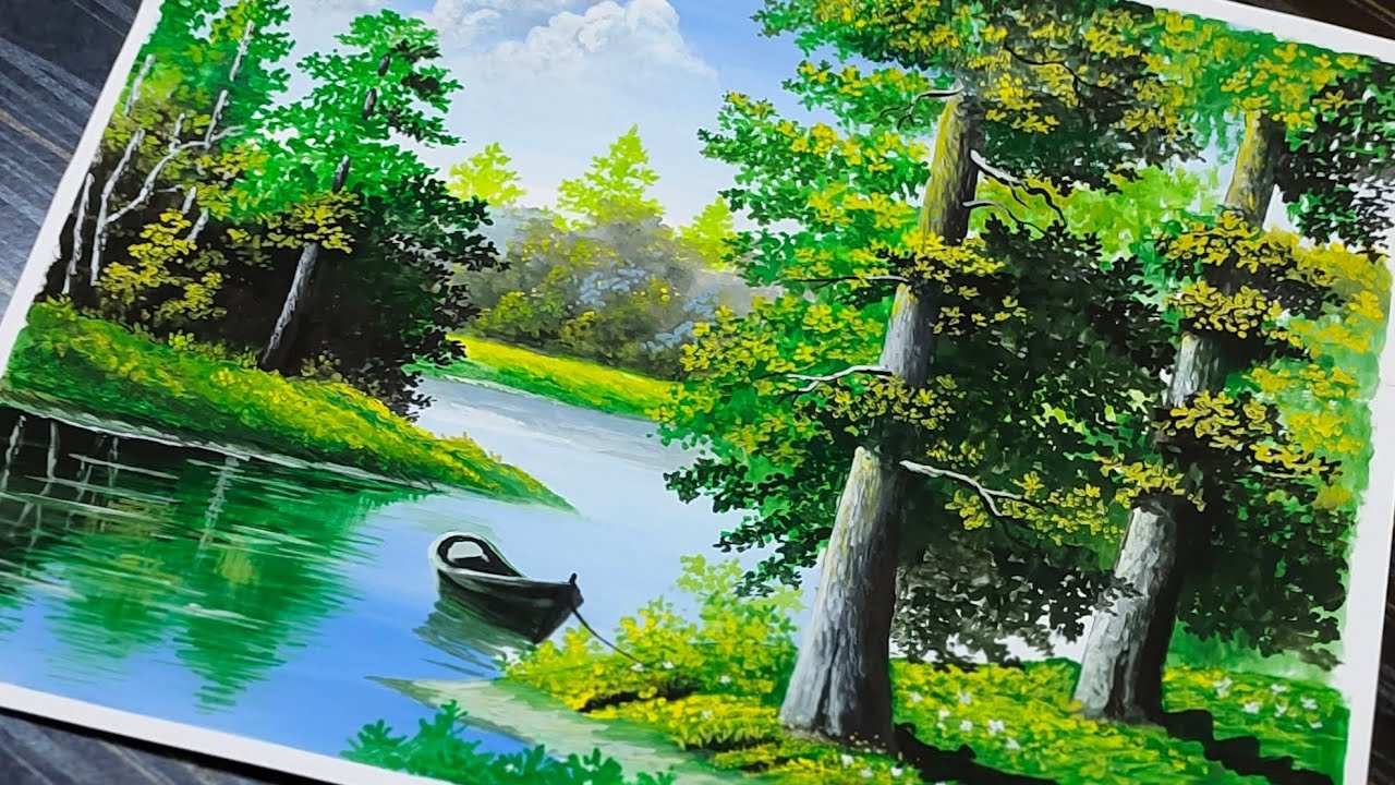 Poster colour Painting Nature part-2 #scenery #landscape #clouds #trees ...