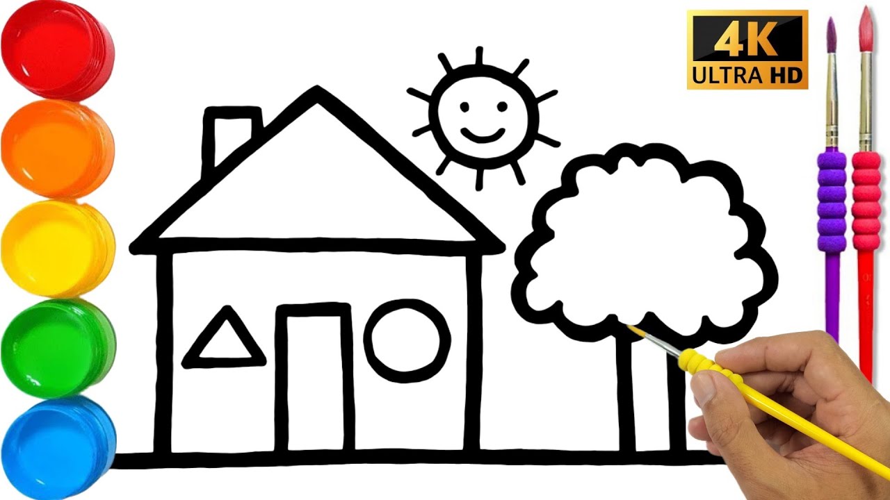 How to Draw a House from Simple Shapes | Easy Drawing for Kids - YouTube
