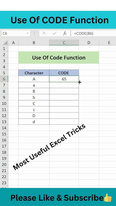 Use Of CODE Function || #shorts #exceltricks #excelformula #excelshortcuts # ...