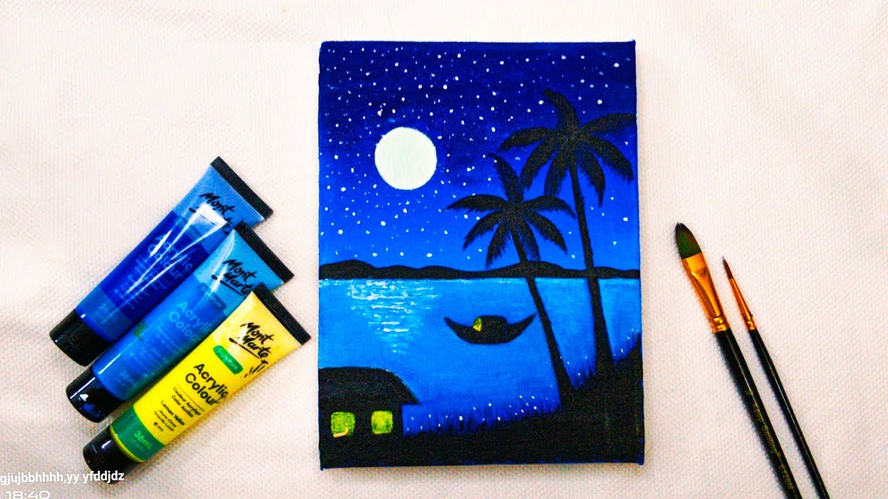 Easy and simple moonlight night scenery painting for begginners /How to ...