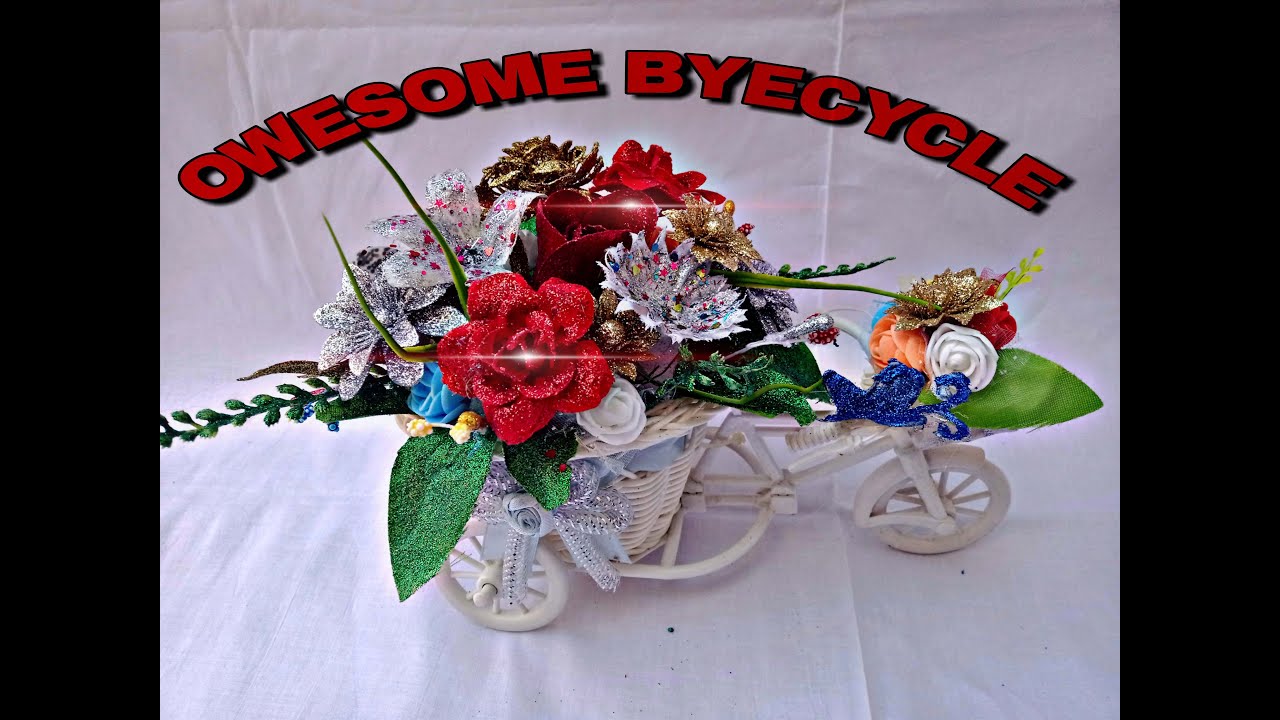 How to decorate bicycle at home with flowers - YouTube