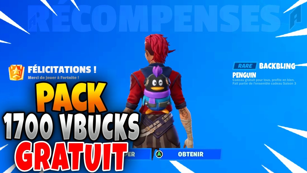 Pack 1700 Vbucks GRATUIT sur Fortnite Saison 3 - YouTube