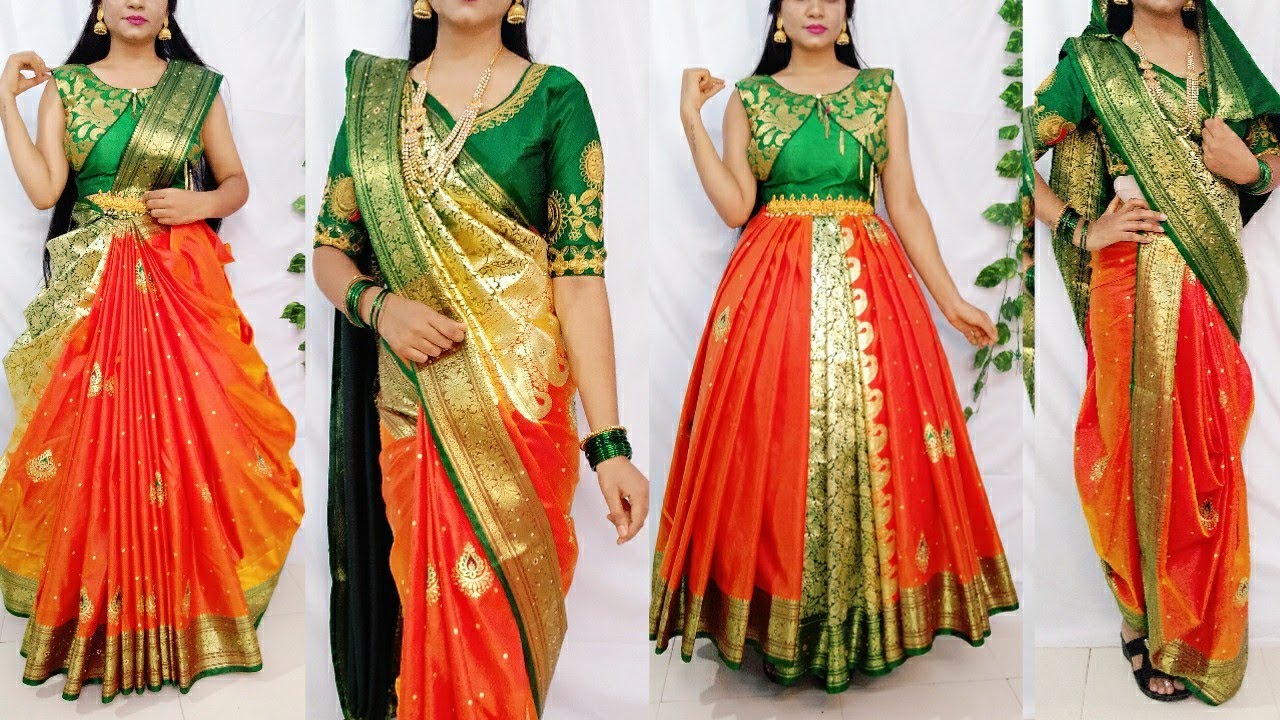 Heavy Silk Saree Draping in 5 Styles/Bramhani Nauvari/Bridal saree ...
