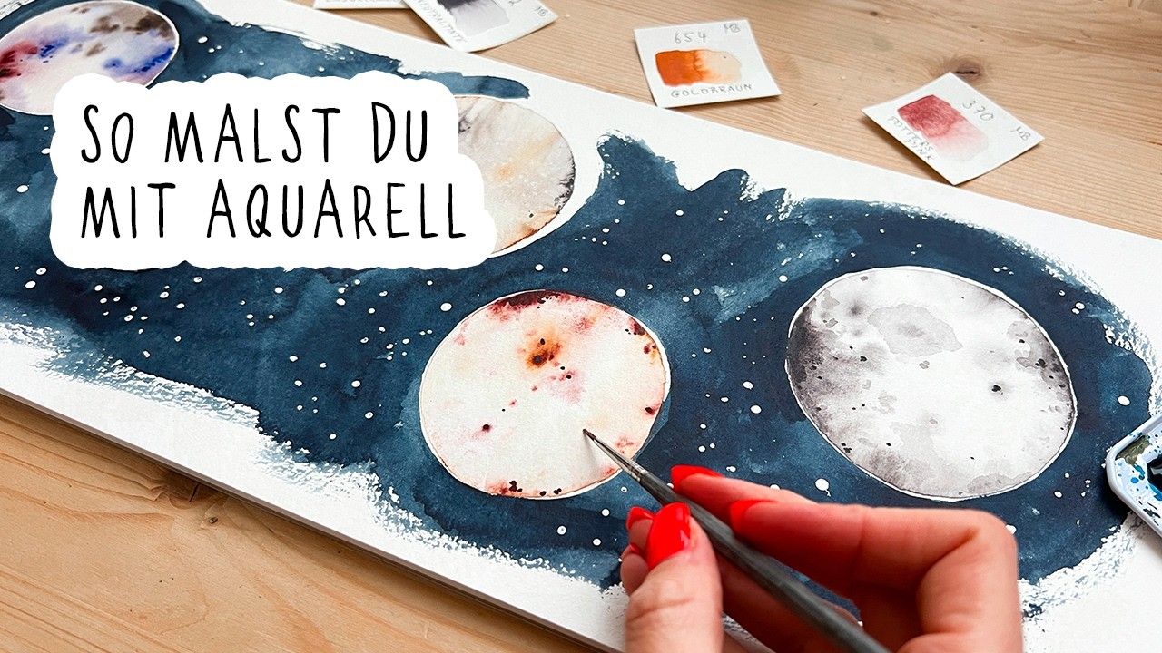 Einfach Aquarell malen - Planeten mit Galaxie - YouTube