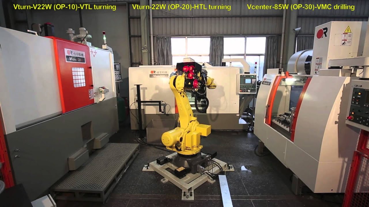 Victor Tachung Vturn V22W + Vturn 22W + Vcenter 85W and Fanuc robot for ...