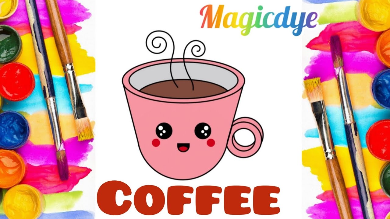 How to draw a cute cup of coffee//Draw a cup of coffee. Kawaii drawing ...