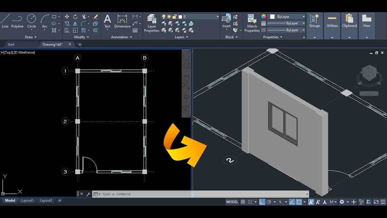 3D WALL & WINDOW IN AUTOCAD - YouTube