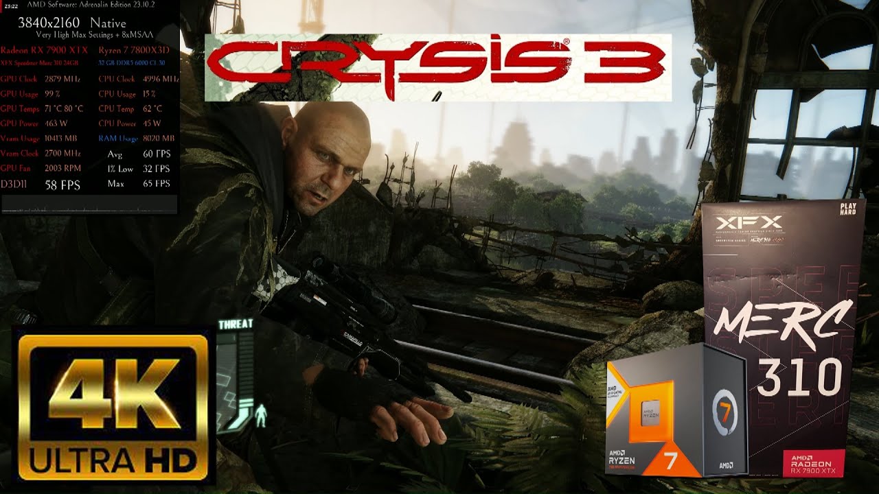 7900 XTX 🖥️ 7800X3D 🎮 Crysis 3 @ 4K Native + Very High Max Settings ...