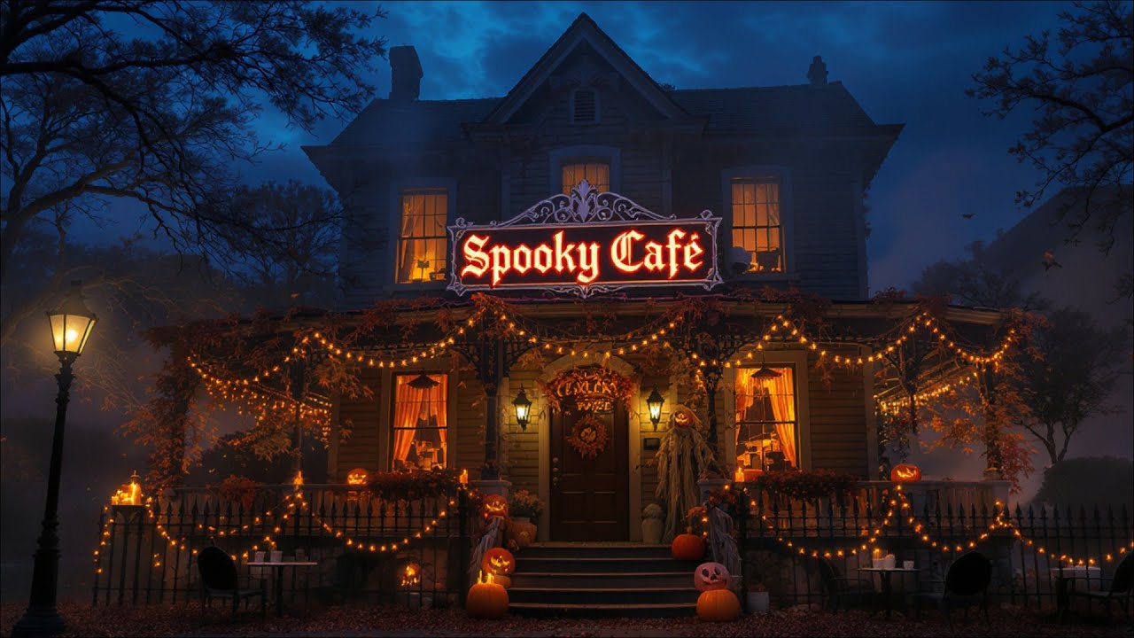 HALLOWEEN NIGHT CAFE AMBIENCE | DARK JAZZ, PUMPKIN CARVING & SPOOKY ...