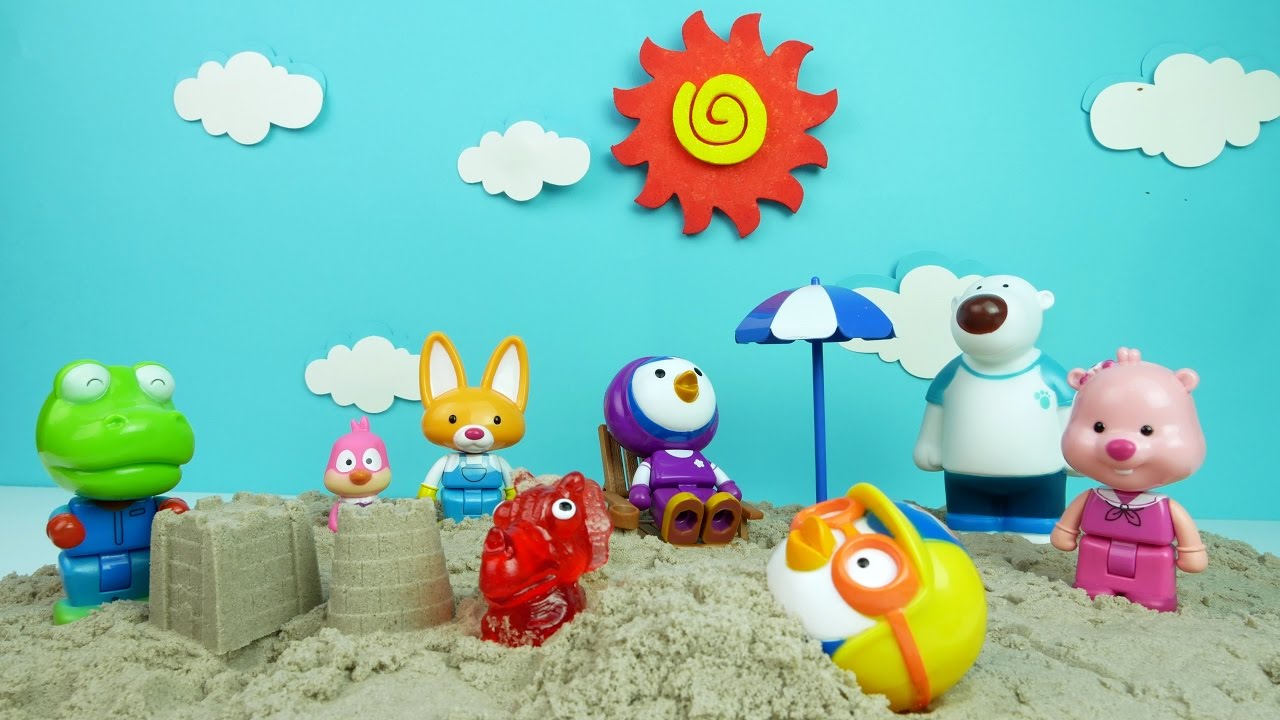 뽀로로와 친구들 모래에서 일광욕 pororo , sunbathe on the beach - YouTube
