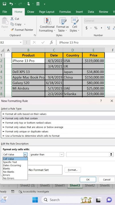 Highlight Blank Cells In Excel Excelshorts Shorts Exceltutorial Msexcel Exceltips Youtube