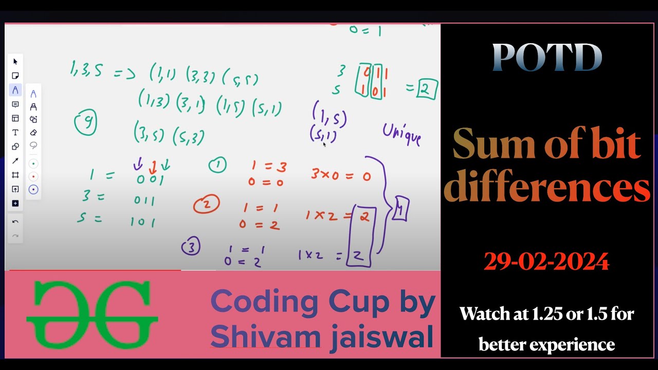 Sum of bit differences | java solution gfg potd 29-02-2024 - YouTube
