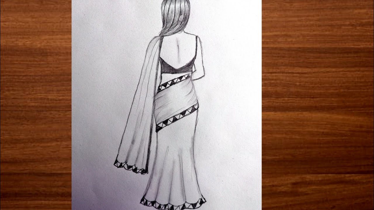 How to draw a girl wearing sari / girl wearing sari easy drawing - YouTube