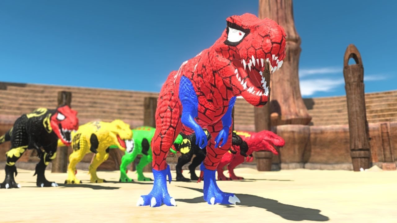 Trex Battle Spiderman, Batman, Transformer, Hulk, Fight - Animal Revolt ...