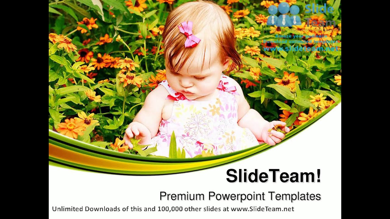 Girl Sitting In Flowers Baby PowerPoint Templates Themes And ...