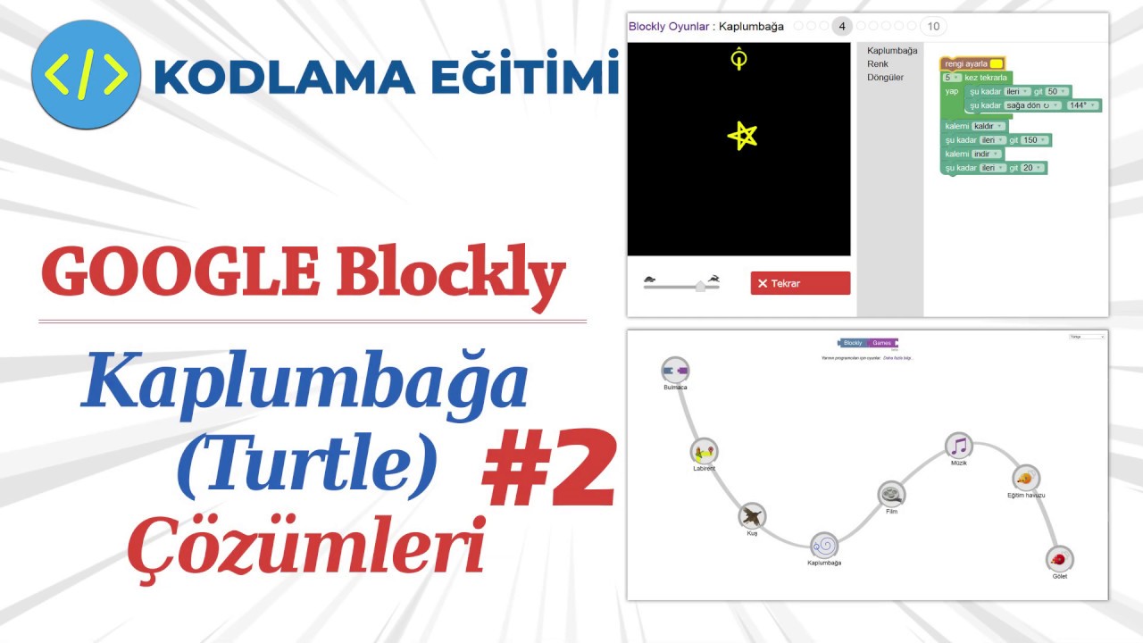 GOOGLE BLOCKLY GAMES - Kaplumbağa-3-2( Turtle Solution) - YouTube