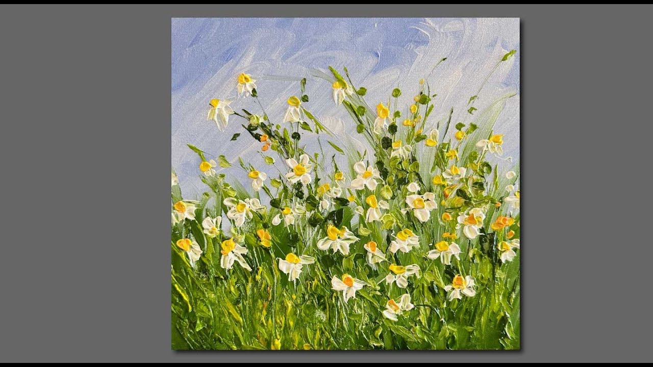 Acrylic painting techniques daisy field/ palette knife painting - YouTube