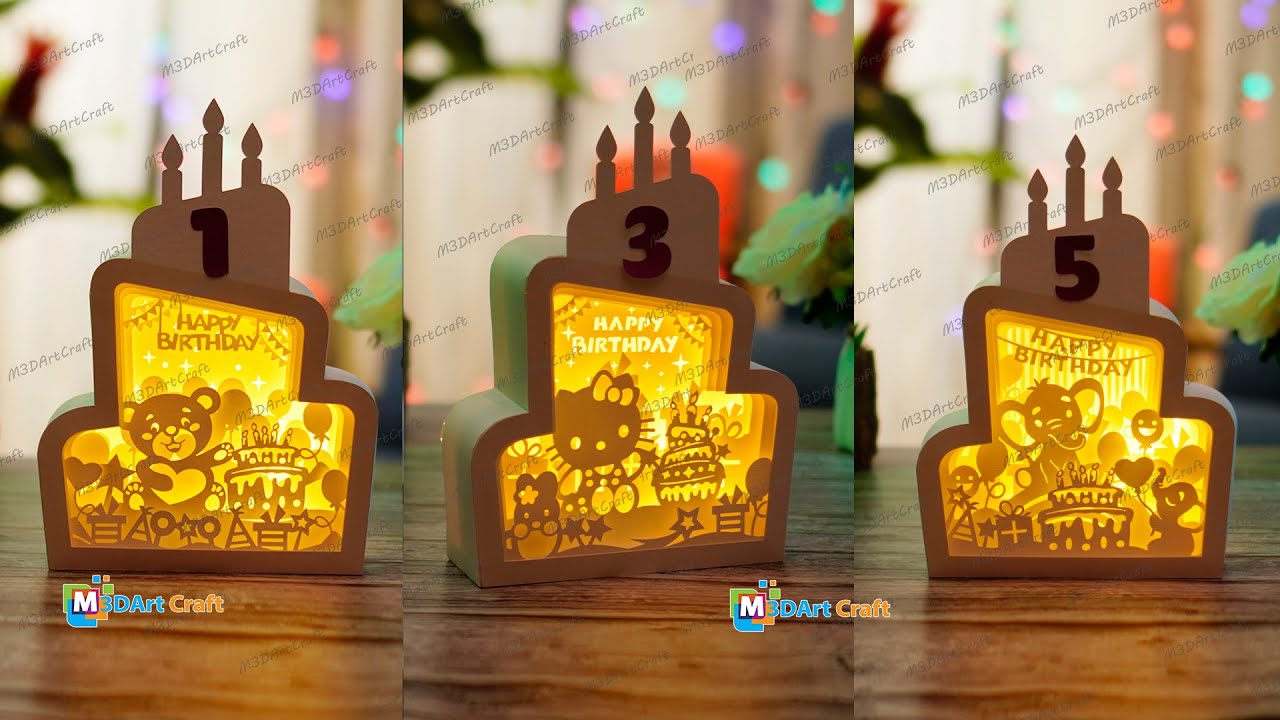 How To Make Birthday Cake Shadow Box, Lightbox - 3D Birthday Cake SVG ...