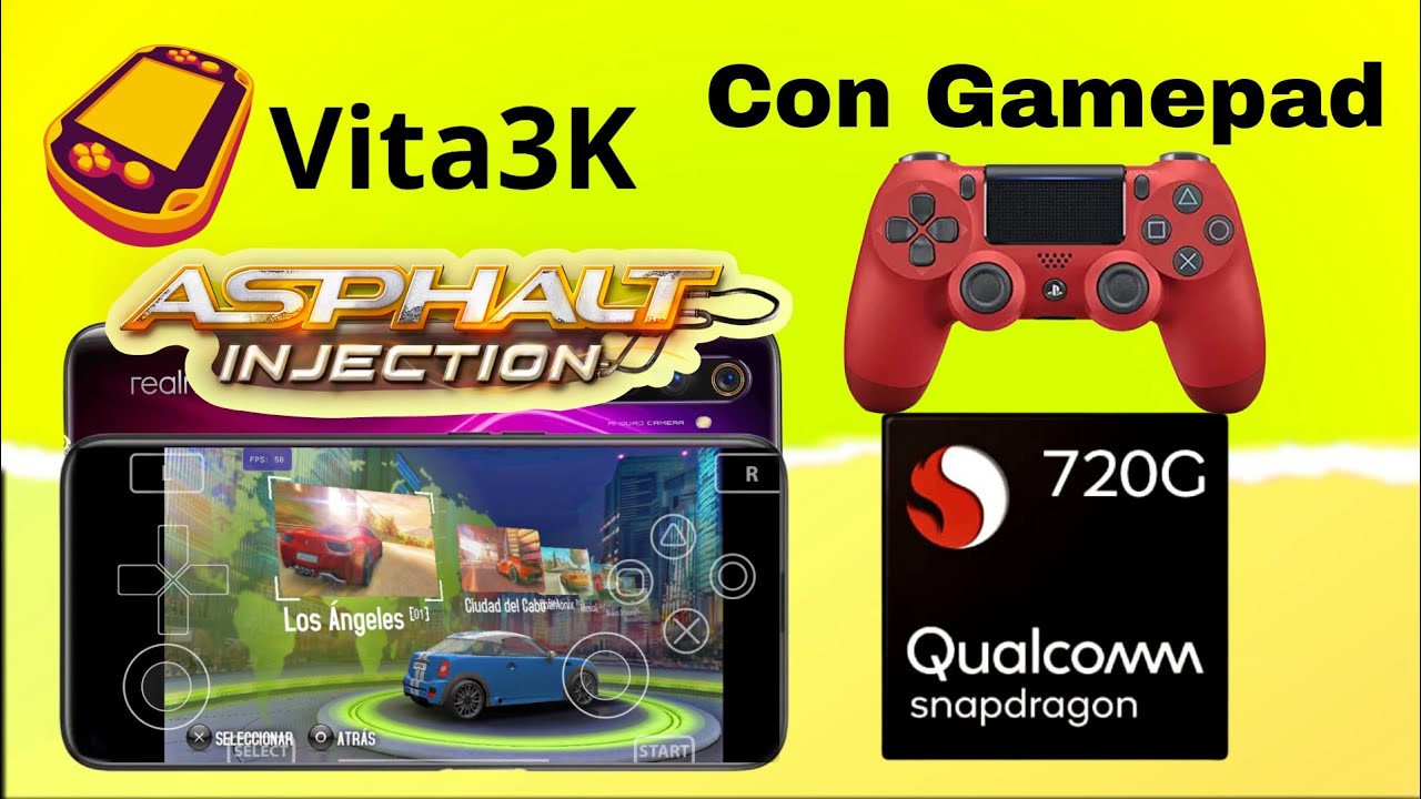 Asphalt injection en Vita3k android gama media SD720G con mando PS4 ...