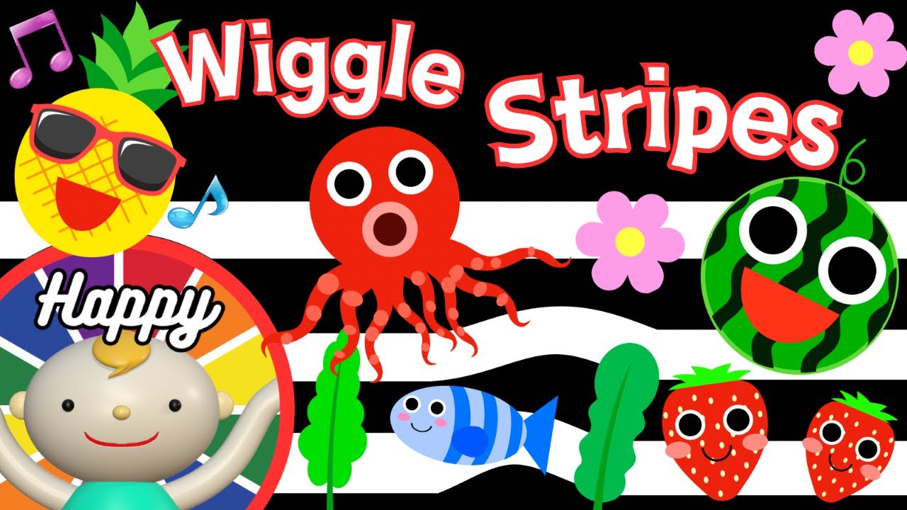 Baby Sensory.【Wiggle & stripes 】🐙🐠🐍High contrast animation with cute ...