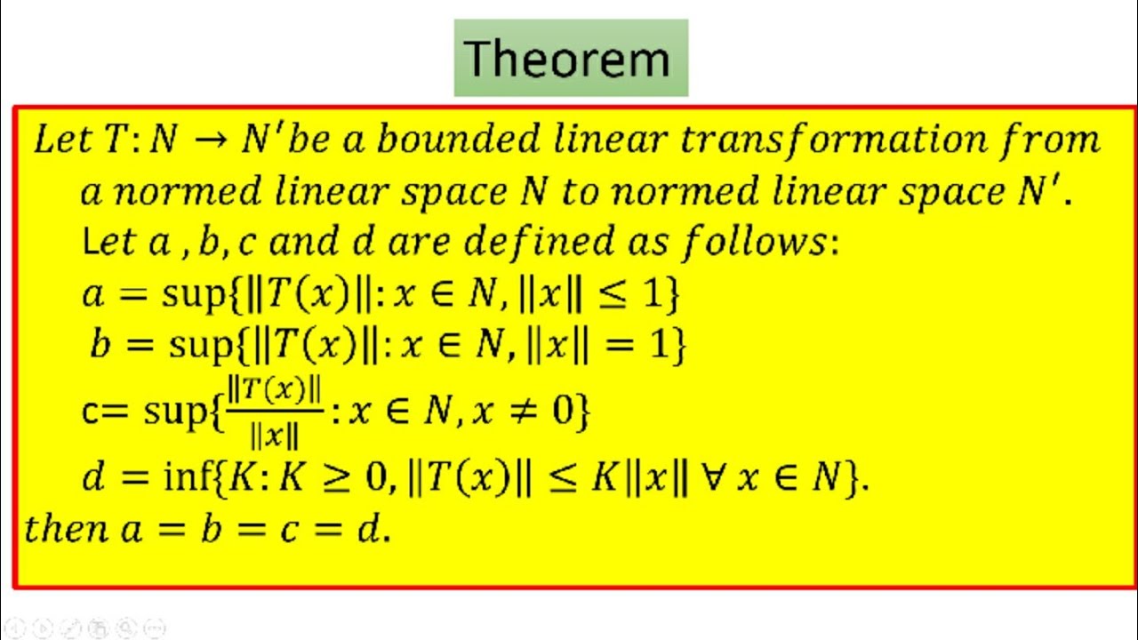 An Important Theorem On Bounded Linear Transformations Defined On A Normed Linear Space Youtube