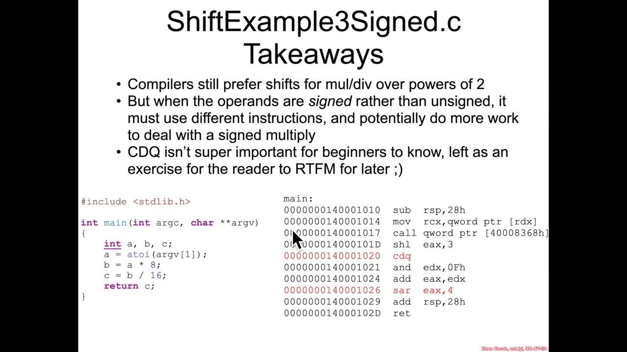 Bit Shifting: ShiftExample3Signed.c Explanation - Architecture 1001: x86-64 Assembly - YouTube