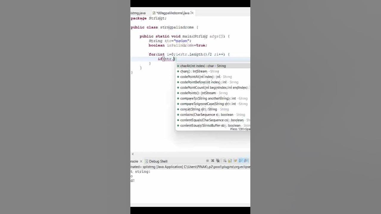 String Is Pallindrome Or Not In Java Whole Program In Comment Box Shorts Bytespell Youtube