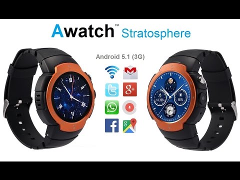 "Awatch Stratosphere" Android 5.1 Smartwatch phone (3G) round display ...