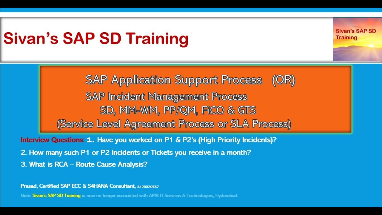 SAP ECC & S4HANA Application Support Process | Sivan's SAP SD Training ...