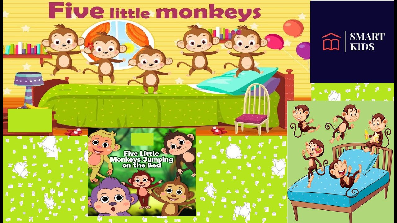 FIVE LITTLE MONKEYS JUMPING ON THE BED #preschool #learning - YouTube