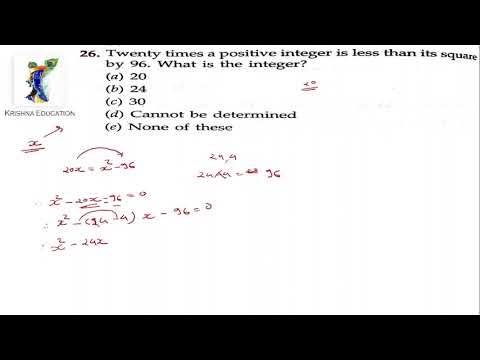 Twenty times a positive integer is less than its square by 96. what is the integer? - YouTube