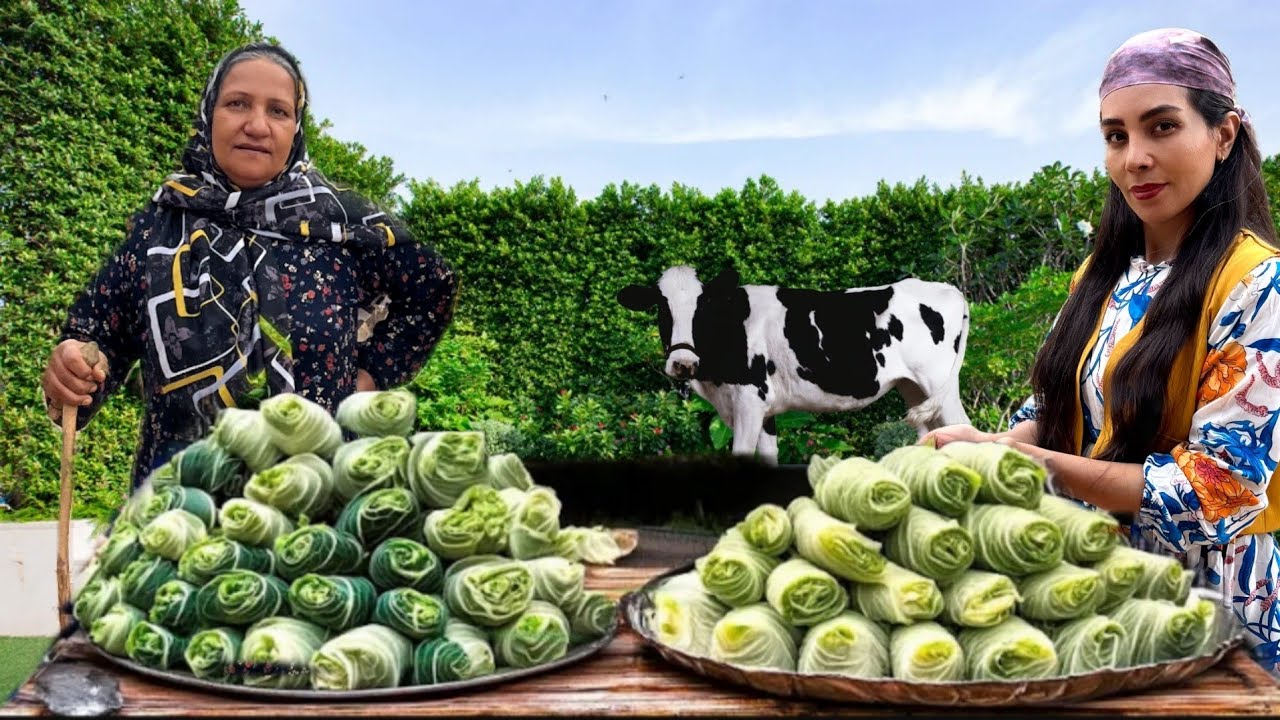 Experience rural life in Iran |Cooking whole Cabbage Dolma in an ...