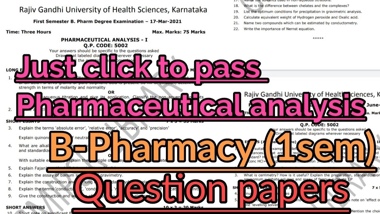 Pharmaceutical analysis question papers|B-Pharmacy (1sem)|RGUHS ...
