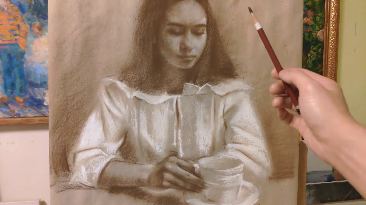 Drawing the Portrait with Charcoal and White Chalk-色粉肖像（王泉素描） - YouTube